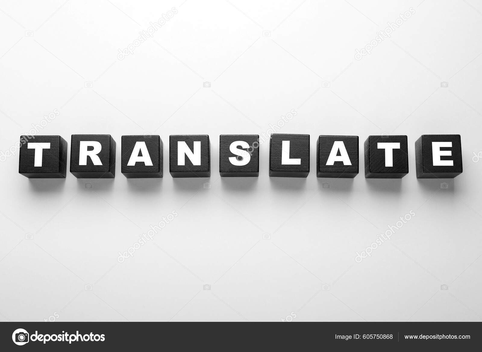 Black Cubes Word Translate White Background Top View — Stock Photo ...