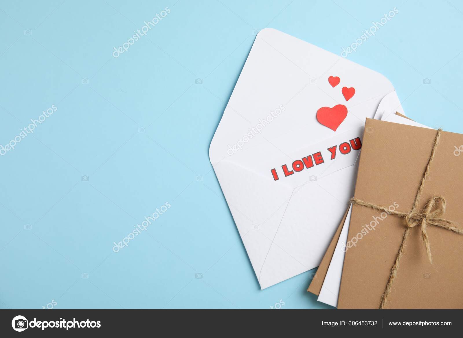Love Letter Stack Envelopes Light Blue Background Flat Lay Space — Stock Photo © NewAfrica ...