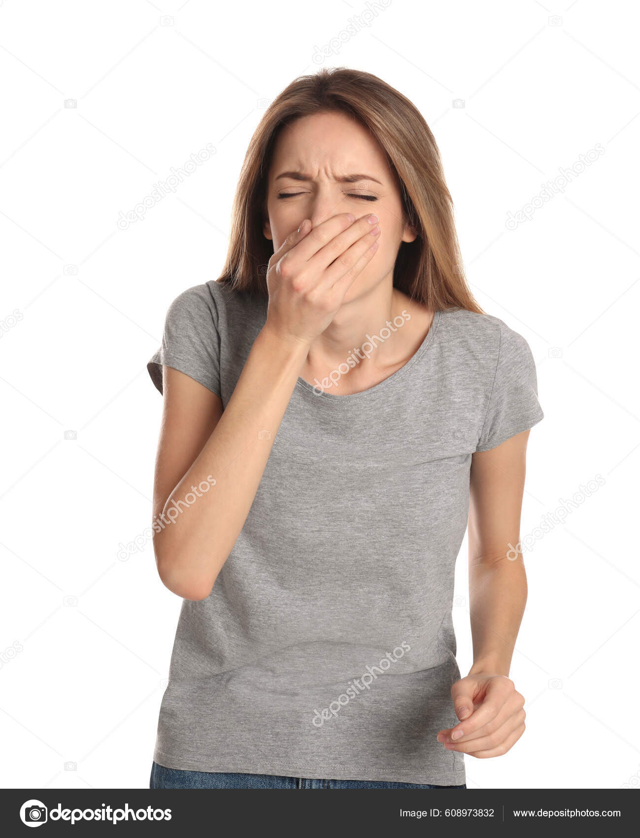 Woman Suffering Nausea White Background Food Poisoning — Stock Photo ...