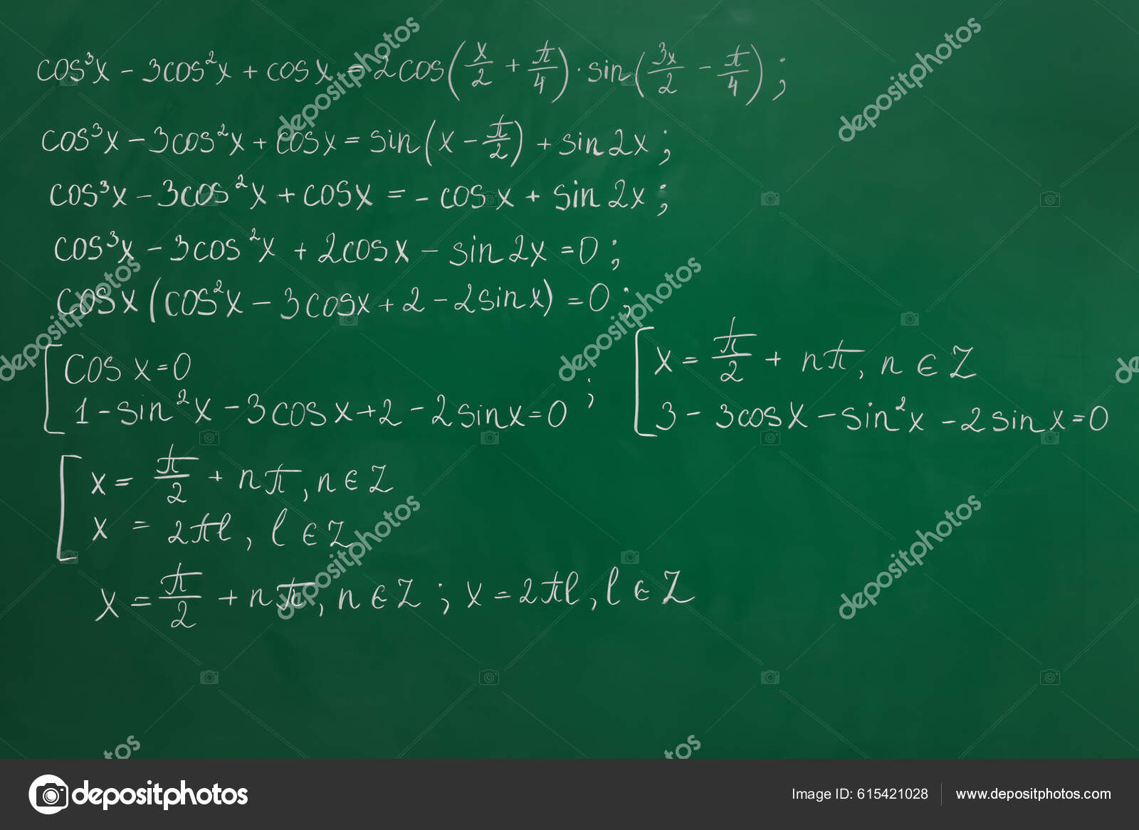 Many Different Math Formulas Written Green Chalkboard — Stock Photo ...
