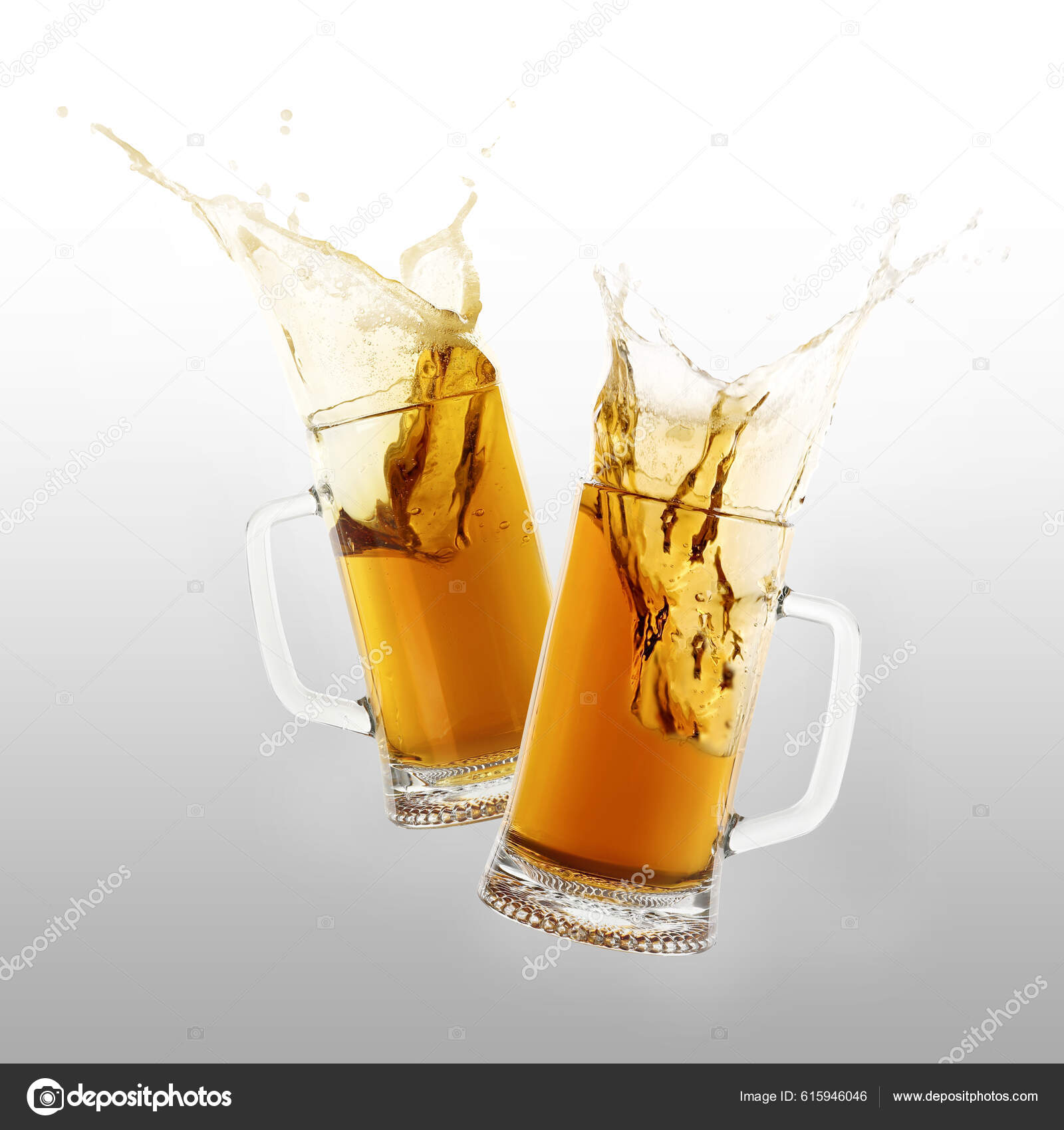 Two Glass Mugs Beer Toasting Splash Color Background — Stock Photo ...