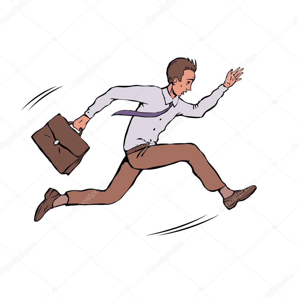 Un joven hombre de negocios con corbata y con un maletín en la mano ...