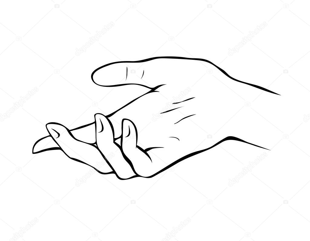 Esquema de la mano femenina. Un gesto de mano. Ilustraci n de dibujo en blanco y negro aislado ...