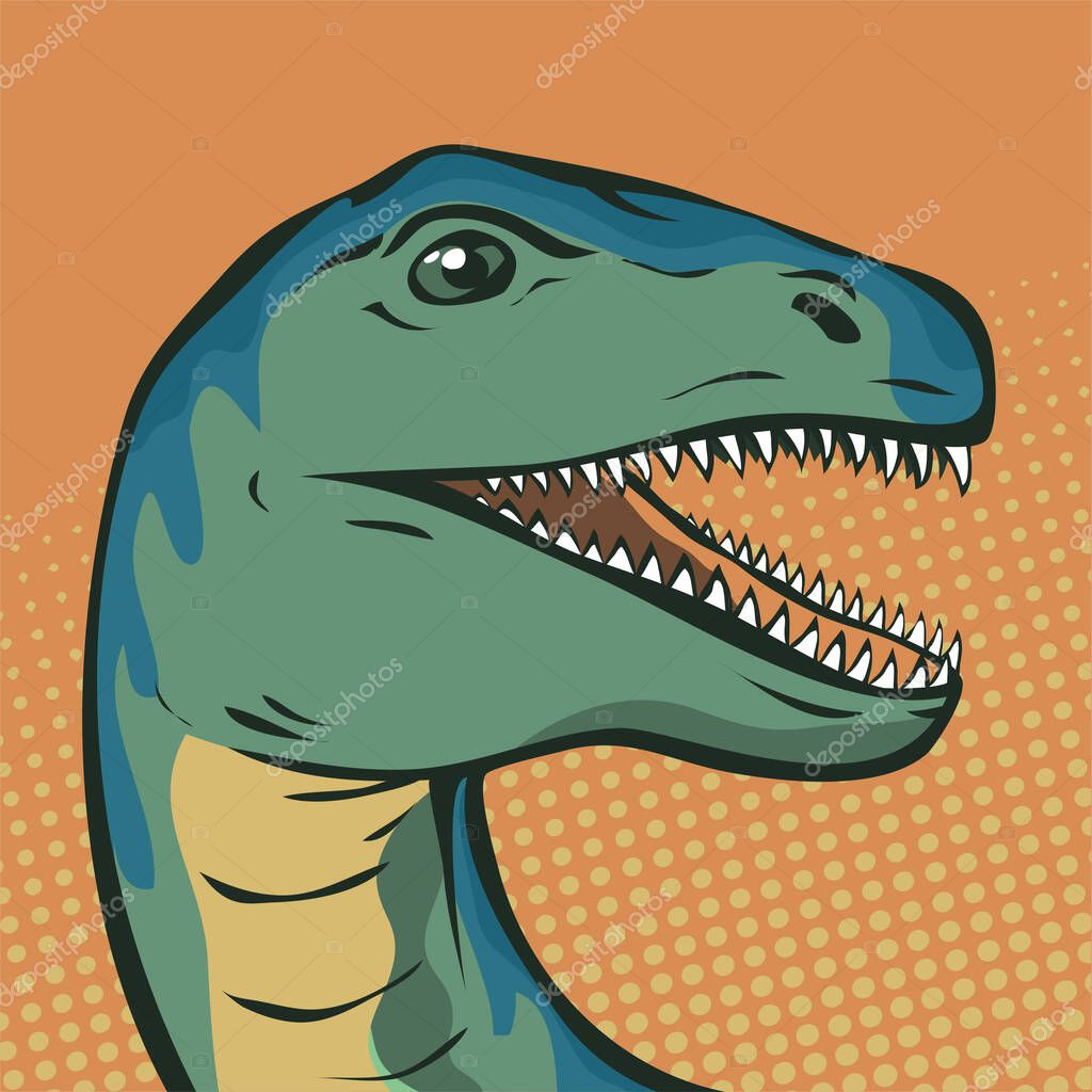 Ilustración de retrato de cabeza de raptor. Dinosaurio depredador del ...