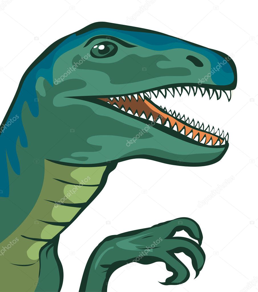 Ilustración de retrato de cabeza de raptor. Dinosaurio depredador del ...
