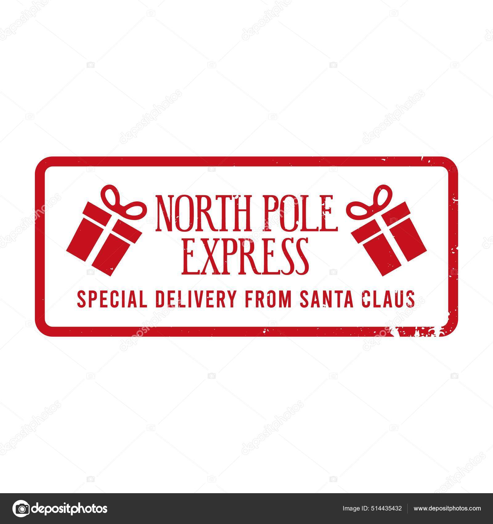North Pole Express Special Delivery Santa Claus Holiday Stamp Design ...