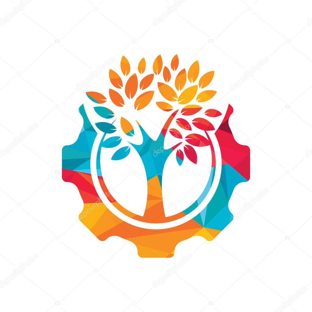Plantilla de dise o de logotipo de rbol de engranajes. Logo de la tecnolog a de la naturaleza ...