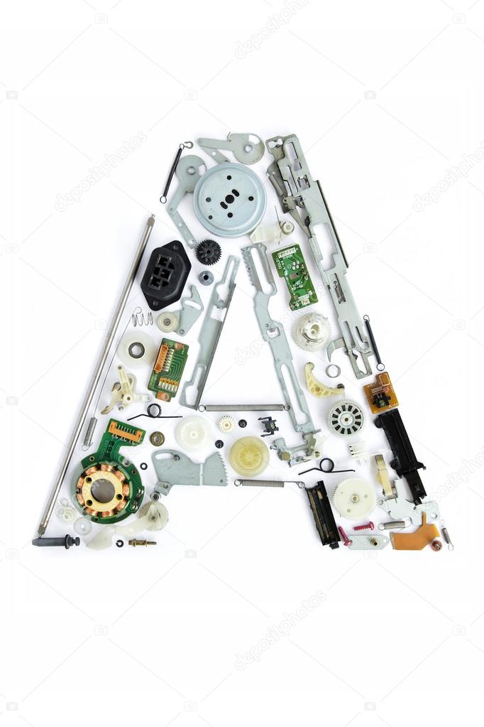 Mechanical alphabet made from electronic part. Letter a — Stock Photo ...