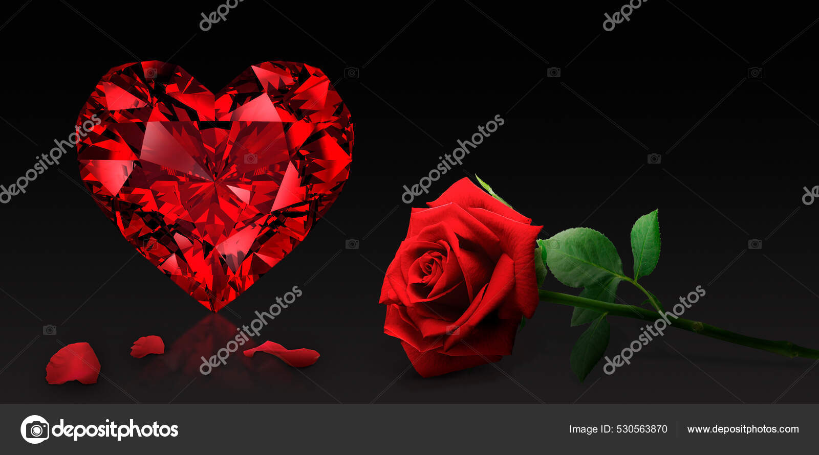 Heart Shaped Diamond Valentine Romantic Red Rose — Stock Photo ...