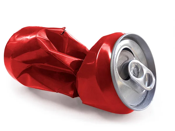 Compressed Cans Hand Isolated White Background — Stock Photo ...