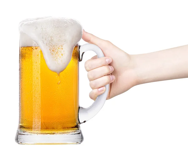 Hand holding glass of beer isolated.making toast — Stock Photo ...