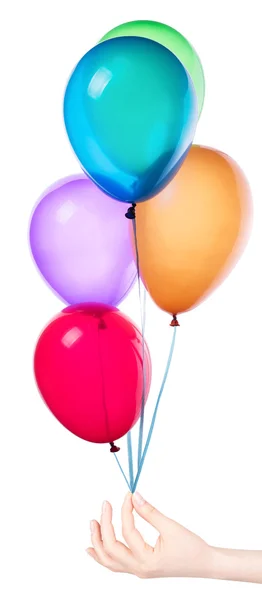 Hand holding balloons | Hand holding balloons on white — Stock Photo ...