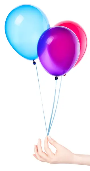 Hand holding balloons | Hand holding balloons on white — Stock Photo ...