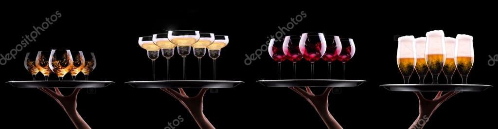 Set with different drinks on black background Stock Photo by ©boule1301 ...
