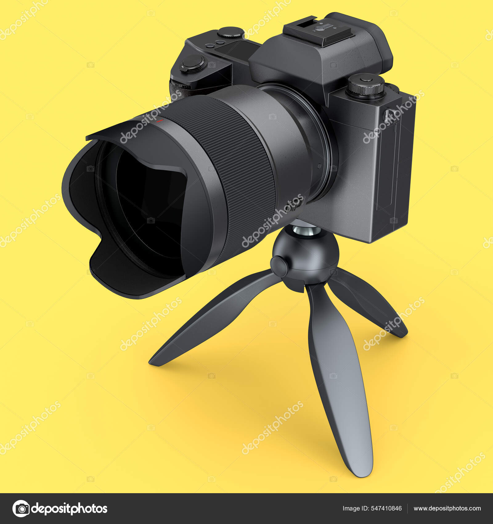 Concept Nonexistent Dslr Camera Macro Lens Tripod Isolated Yellow ...