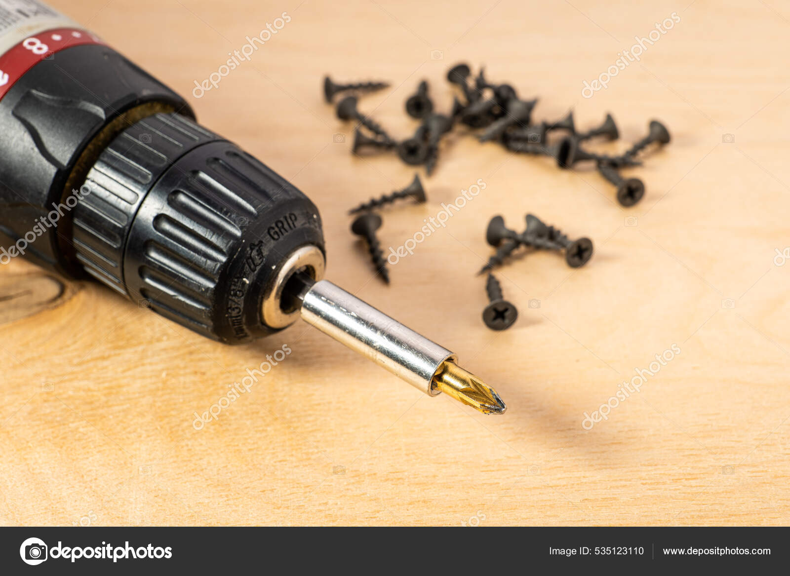 Screw Black Self Tapping Screw Piece Wood Screwdriver — Stock Photo ...