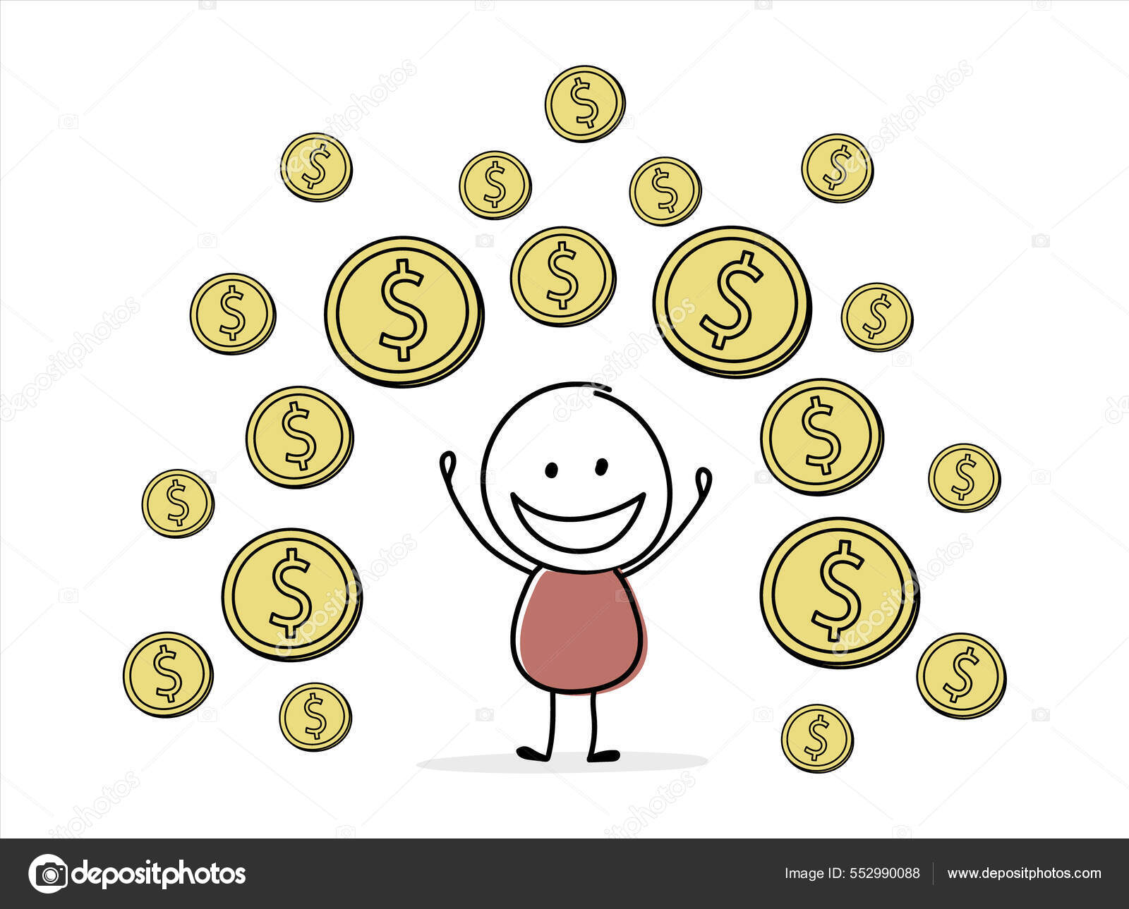 Funny Stickman Dollar Money Saving Concept Icon Set Vector Stock Vector ...