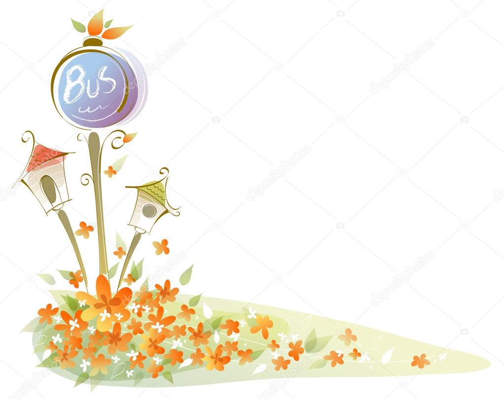 Flowers near a bus stop signboard — Stock Vector © zzve #13415383