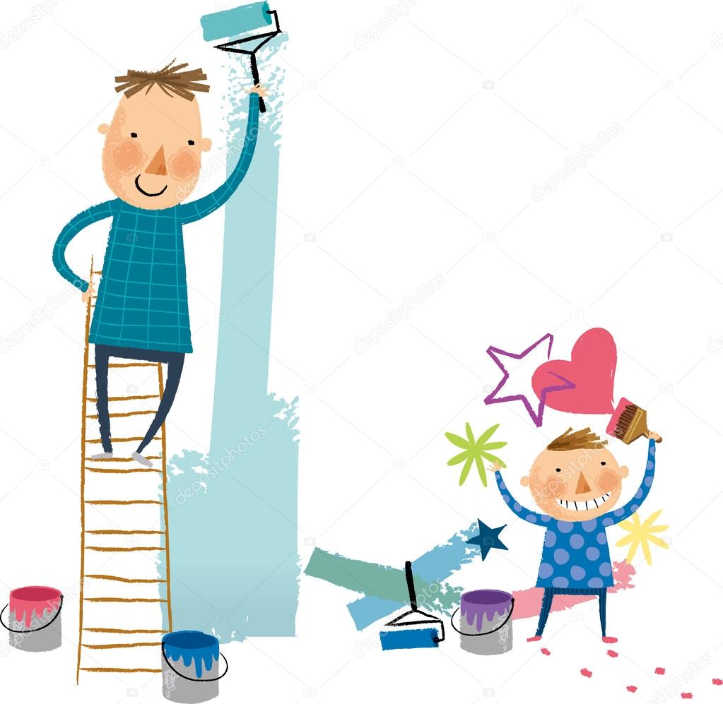 Father and son paint the wall Stock Vector Image by ©zzve #45110451