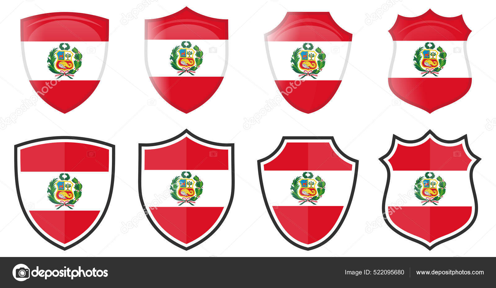 Vertical Peru Flag Shield Shape Four Simple Versions Peruvian Icon ...