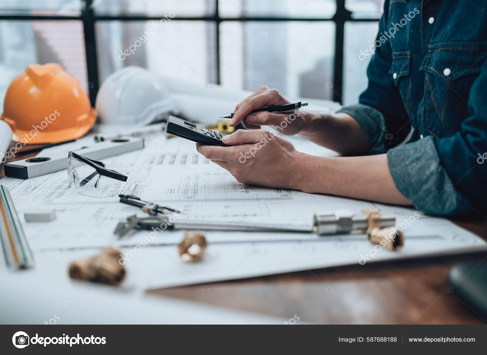 Engineering Working Drawings Inspection Press Calculator Office Desk ...