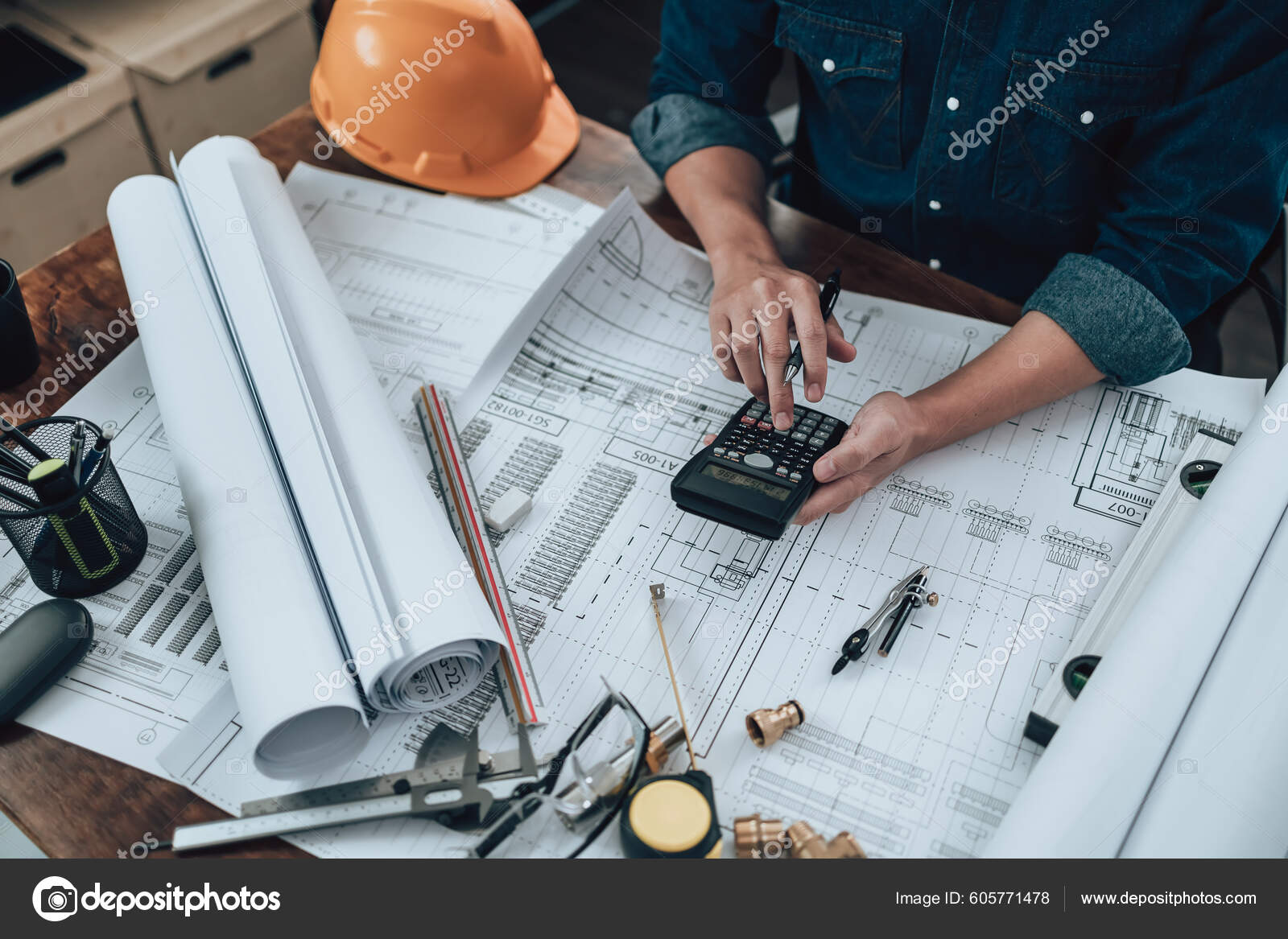 Engineering Working Drawings Inspection Press Calculator Office Desk ...