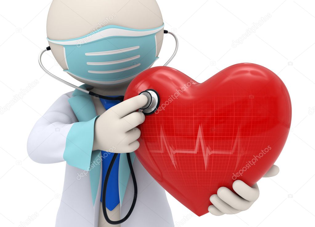 3d médico examinando un corazón con un estetoscopio — Foto de stock ...