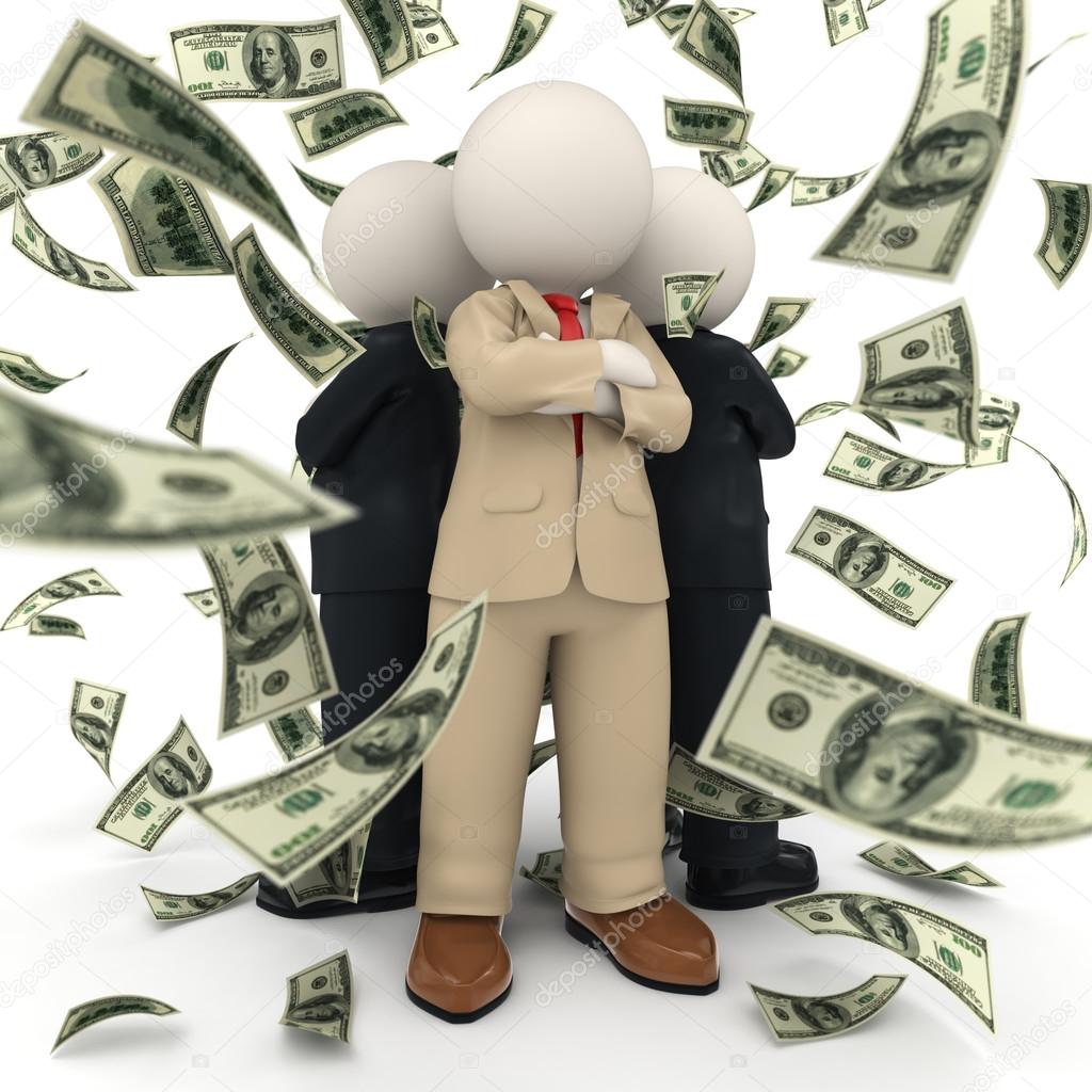 Succesful 3d business team - money rain — Stock Photo © Jocky #35406421
