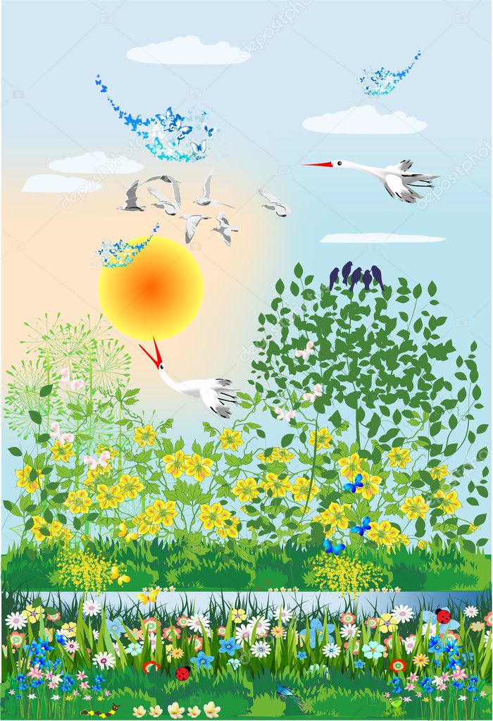 Spring on the lake, Stock Vector Image by ©rodzynka #37947265