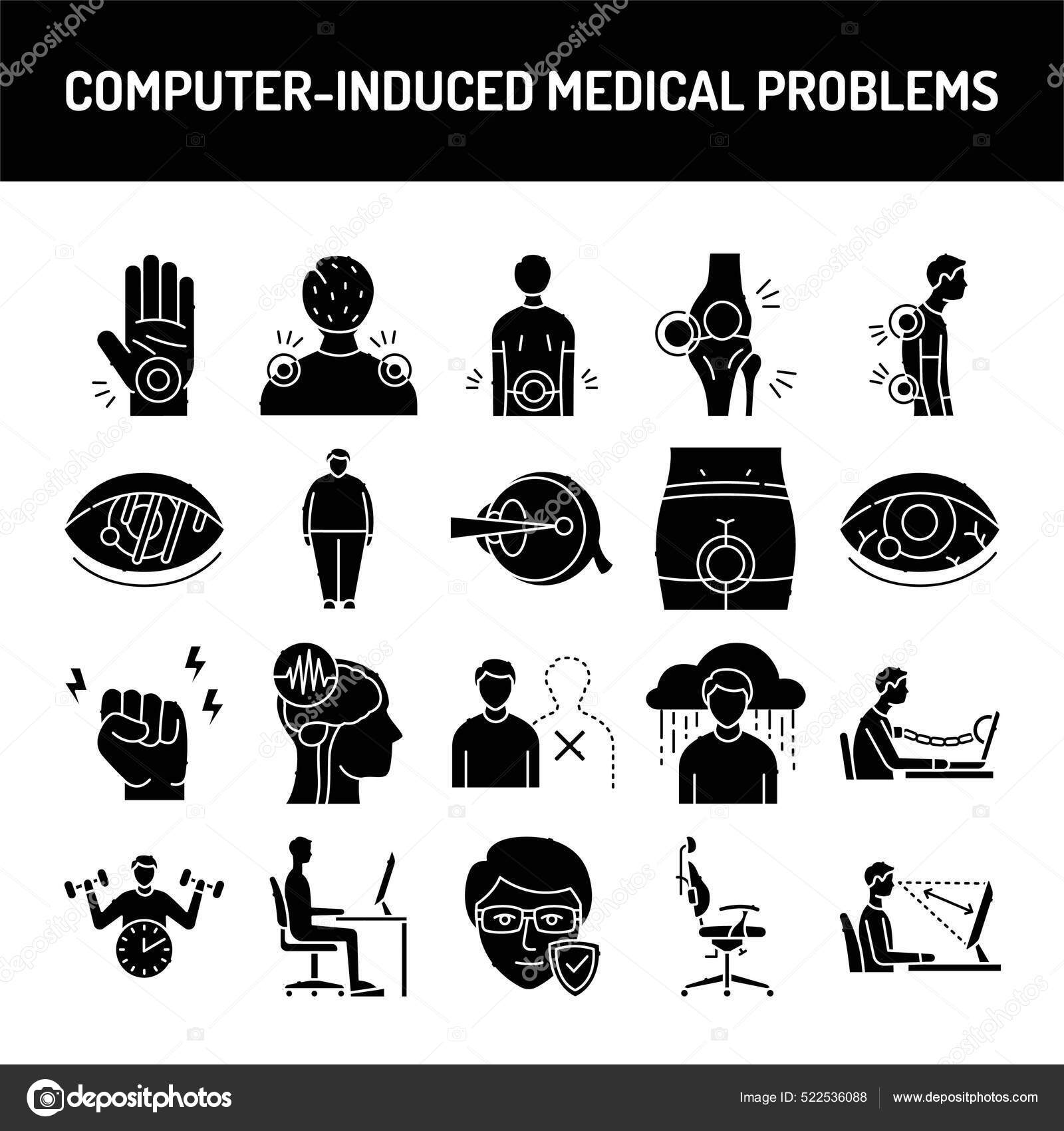 Computer Induced Medical Problems Line Icons Set Isolated Vector ...