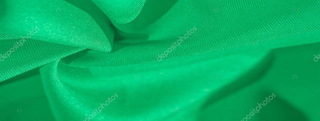 Textura, tejido de seda de color verde, tejido de satén de seda verde ...