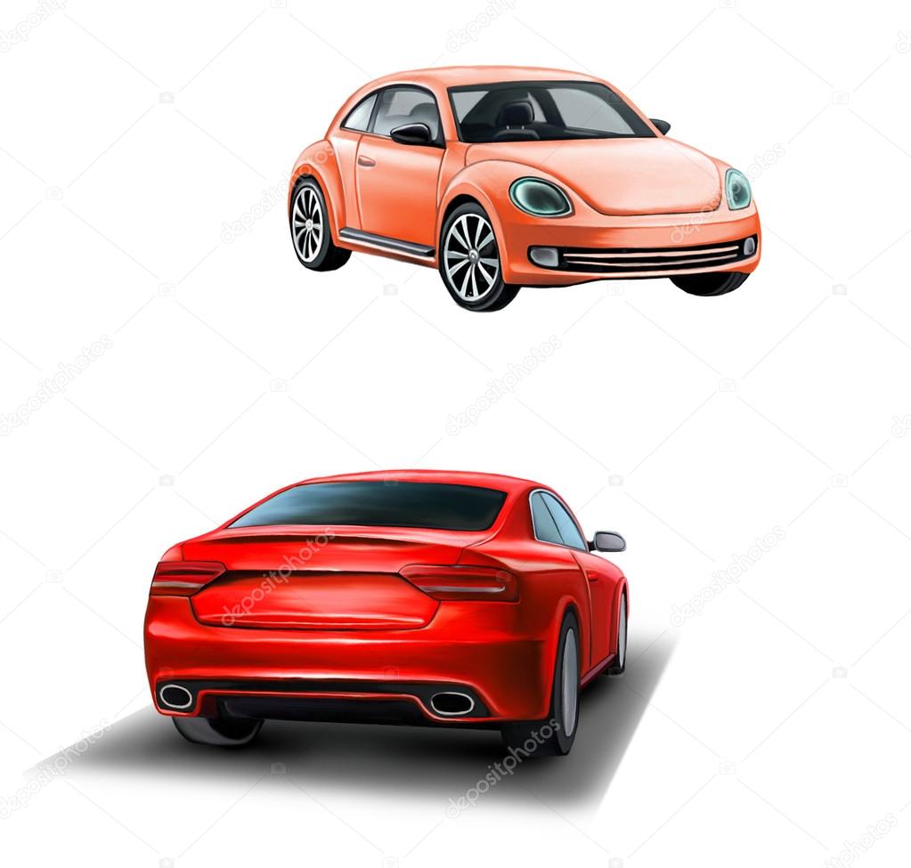 Two red cars. Frond and rear view. car for woman. Sedan. — Stock ...