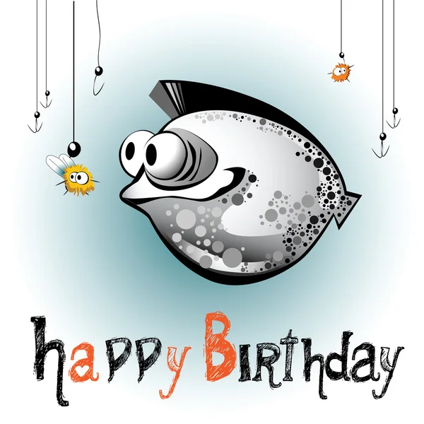 Happy Birthday fish with a fly — Stock Vector © novkota1 #16204451