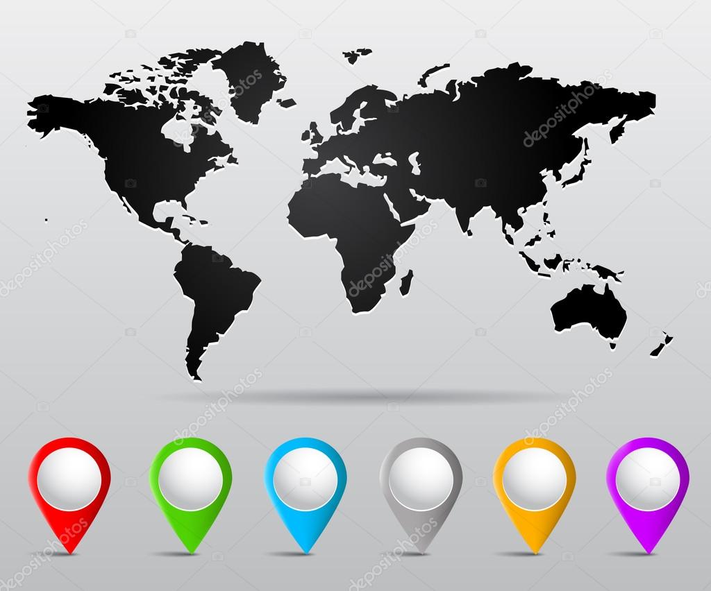 Mapa del mundo con pines Vector de Stock de ©Robin2b 20384359