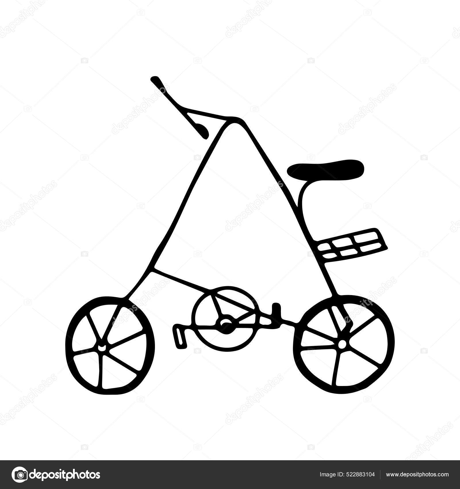 Beautiful Hand Drawn Black Vector Illustration Old Adult Cycle Isolated ...