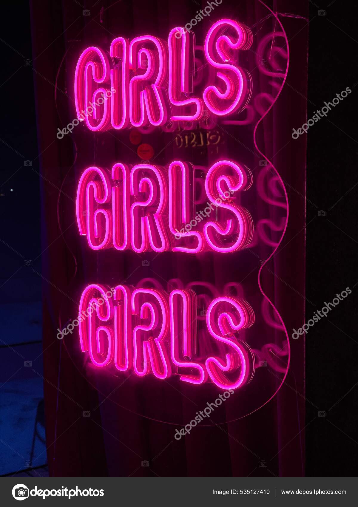 Vertical Close Pink Neon Sign Saying Girls Girls Girls – Stock ...