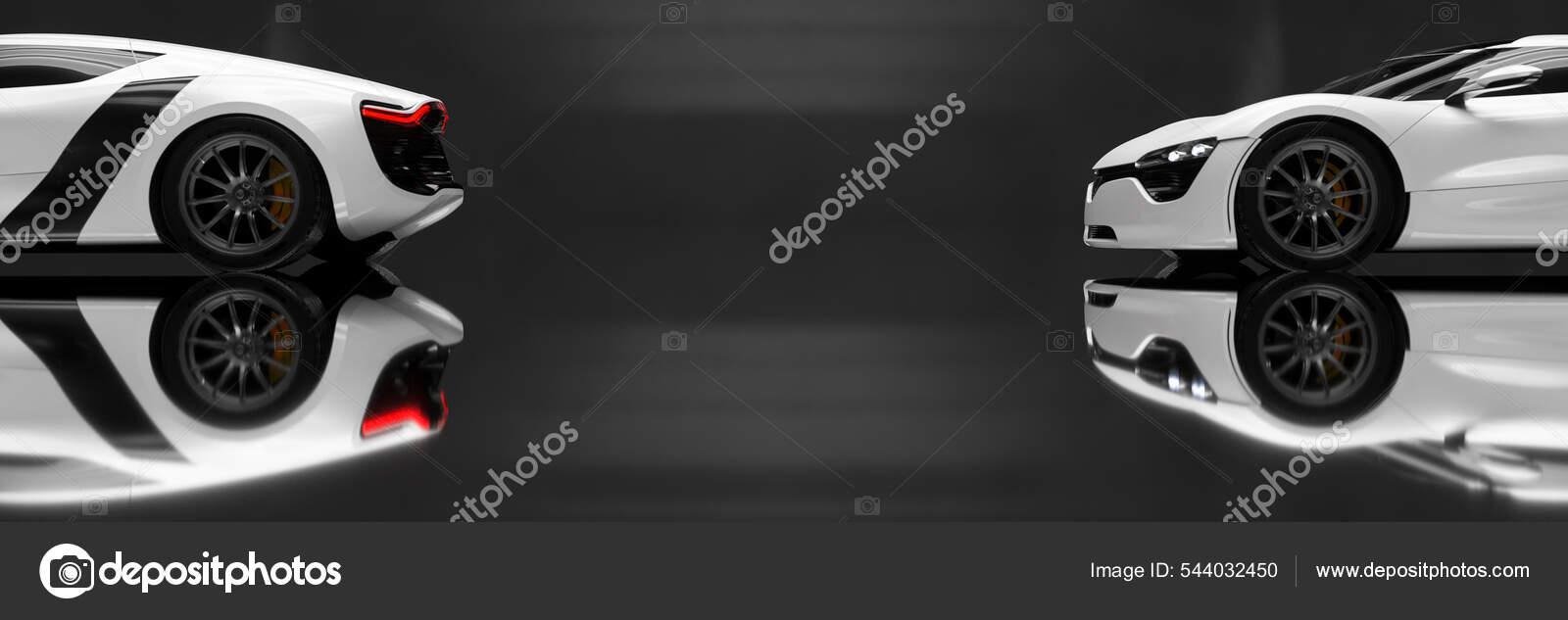 White Generic Sports Car Panoramic Showing Front Back Car — Stock Photo ...