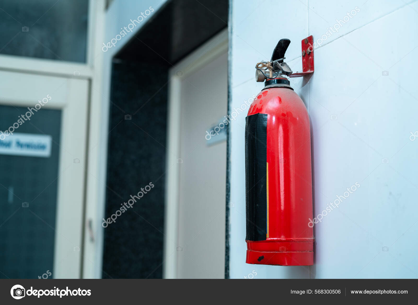 Fire extinguisher at hospital corridor as a safety measure or emergency ...
