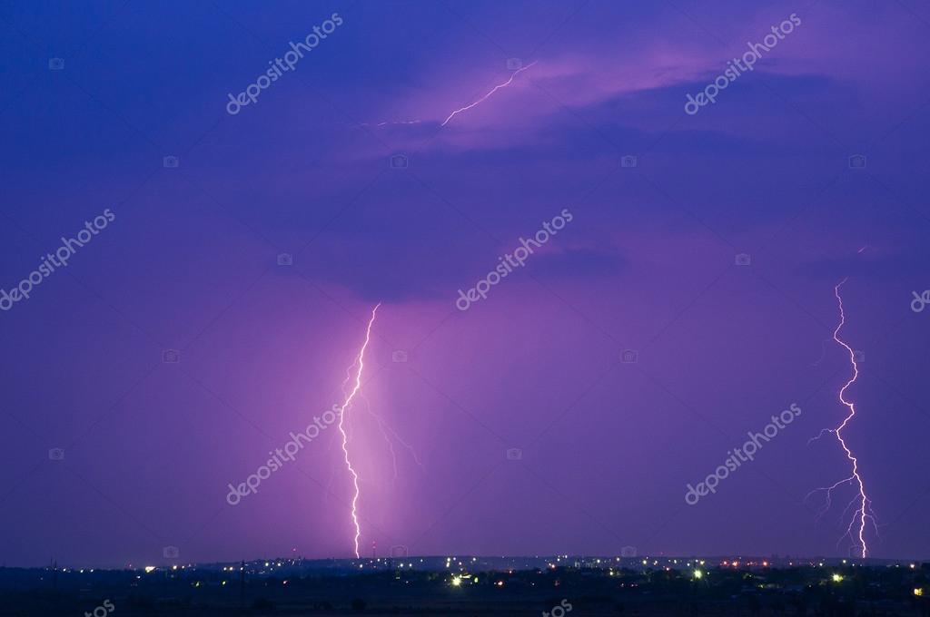 Lightning. Beautiful purple sky. — Stock Photo © extradeda #41811163