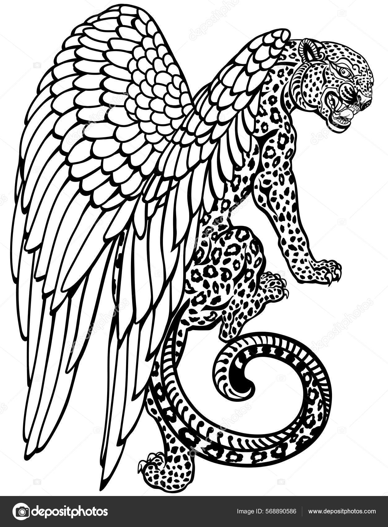 Bars Legendary Winged Snow Leopard Roaring Aggressive Mythological ...