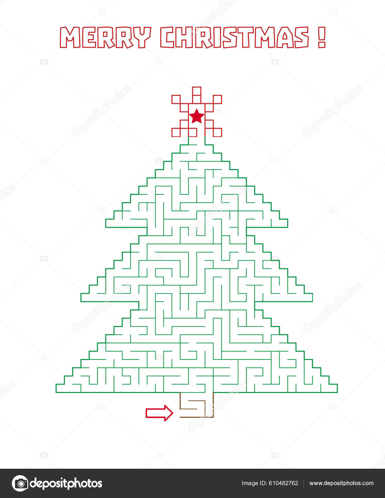 Christmas Tree Shaped Labyrinth Kids Merry Christmas Activity Page Line ...