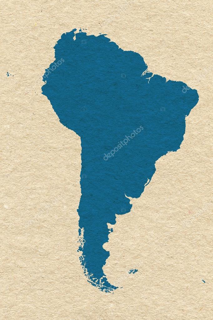Mapa de América del Sur en textura de papel hecho a mano crema 2023