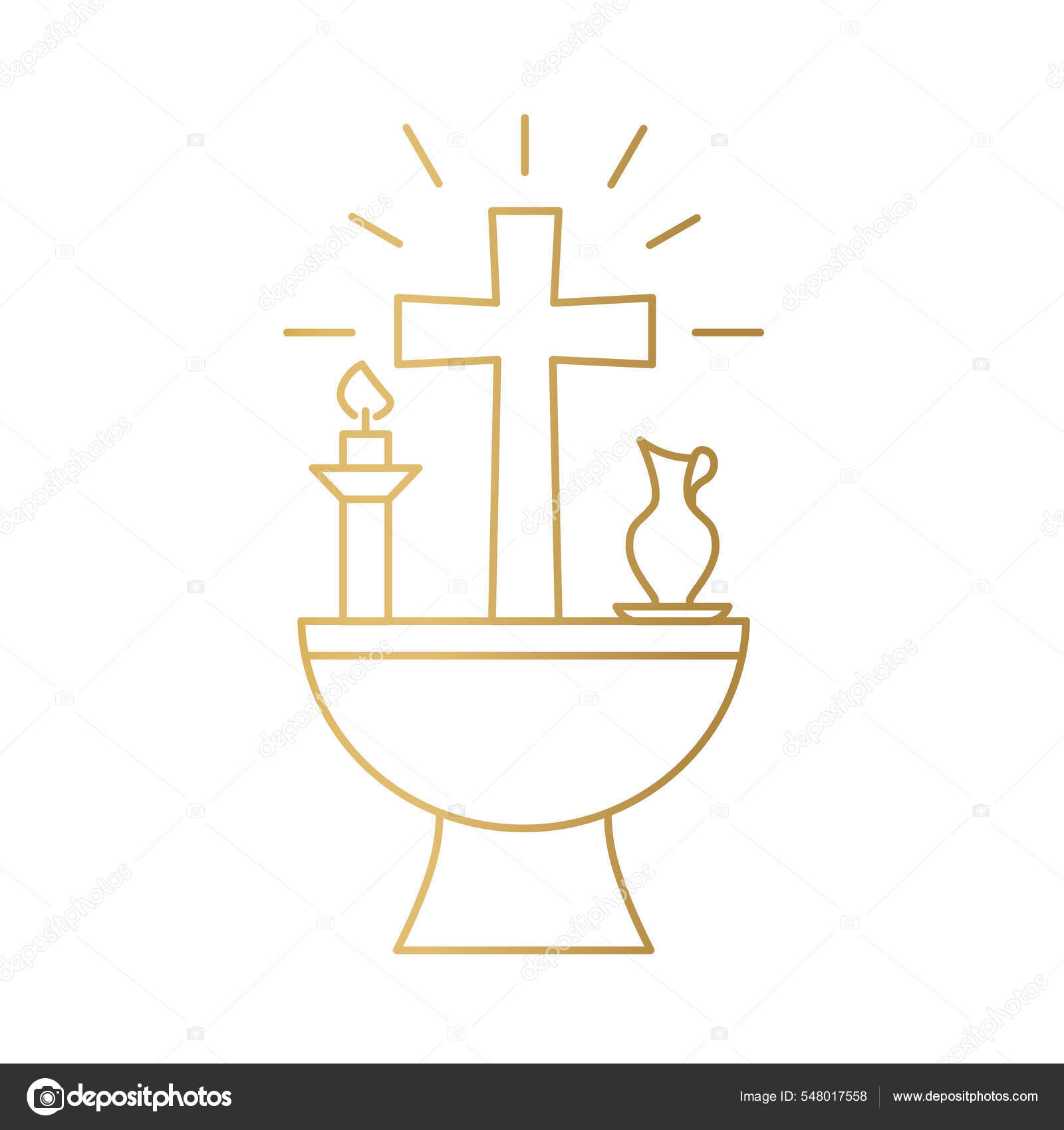 Fonts Baptismaux Dorés Avec Croix Bougie Pichet Symboles Baptême Dieu Stock Vector by ©chrupka ...