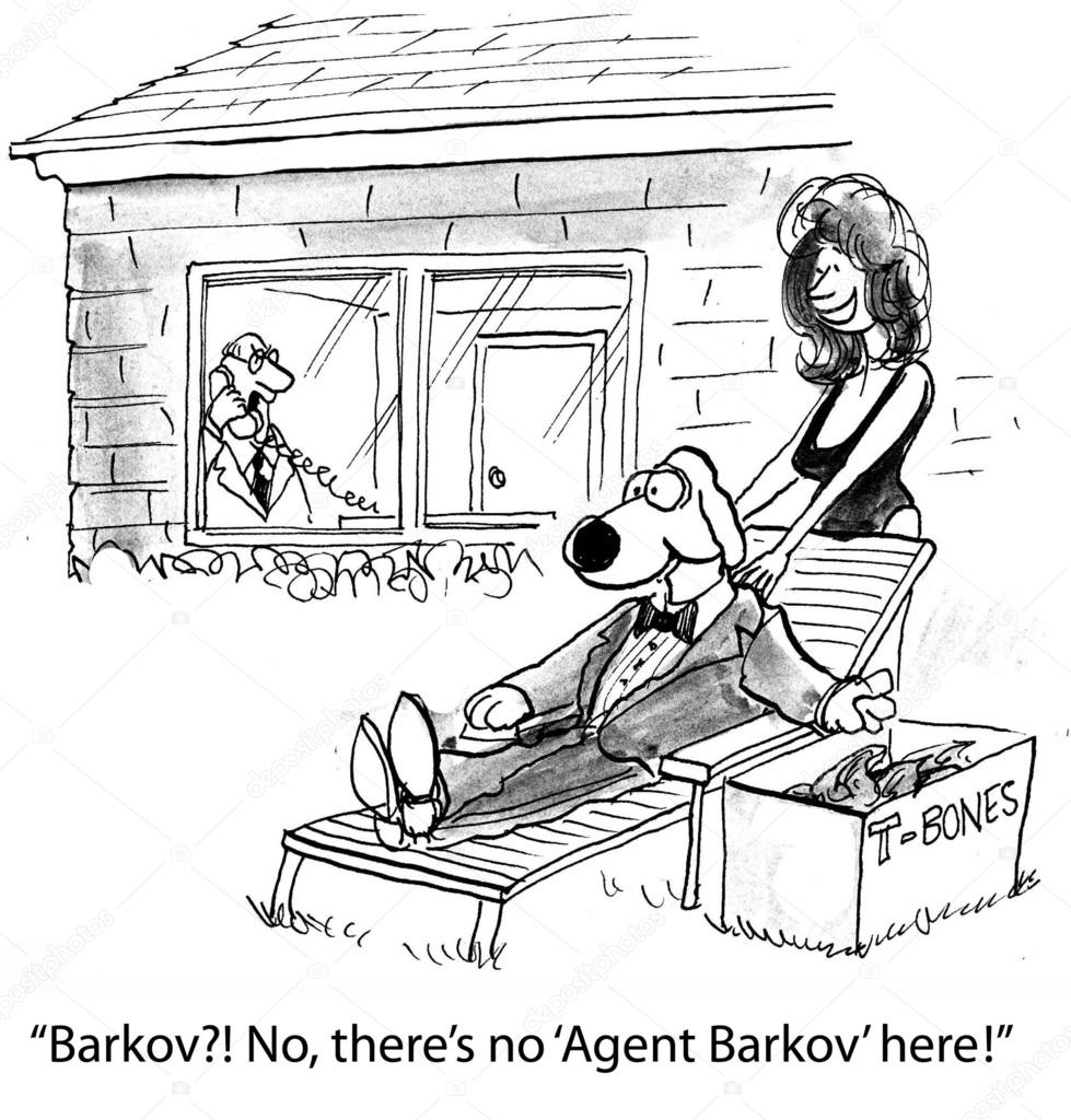 Cartoon illustration. Dog Agent Barkov. Woman doing massage to dog ...