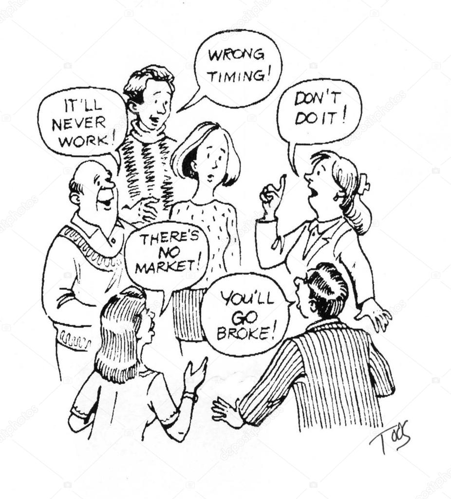 Cartoon illustration people try to convince a woman Stock Illustration ...