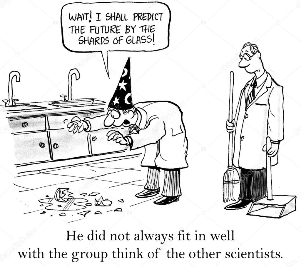 Cartoon illustration scientific wants to predict the future Stock ...
