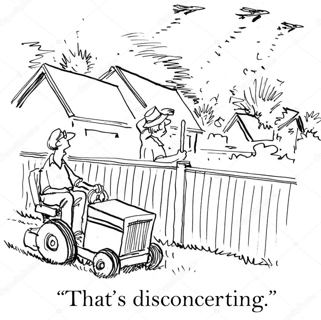 Cartoon illustration. People watch as the plane take off bombs on the ...