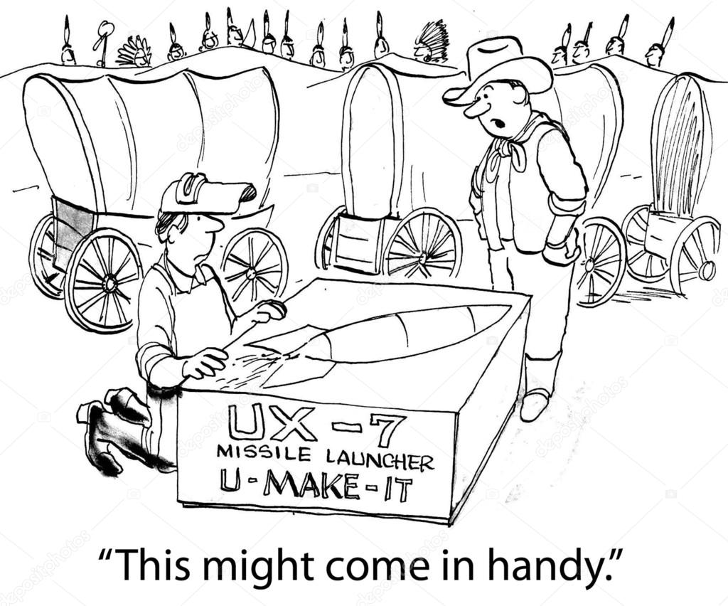 Cowboy buys rocket Stock Illustration by ©andrewgenn #32553169