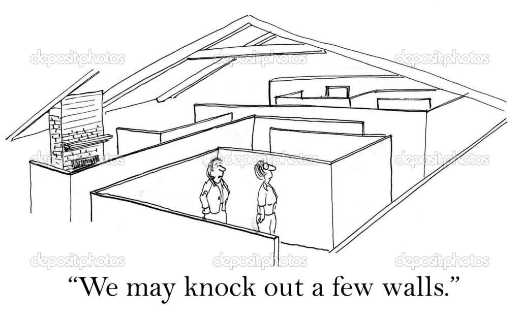Cartoon illustration. People in the labyrinth. We're thinking of ...
