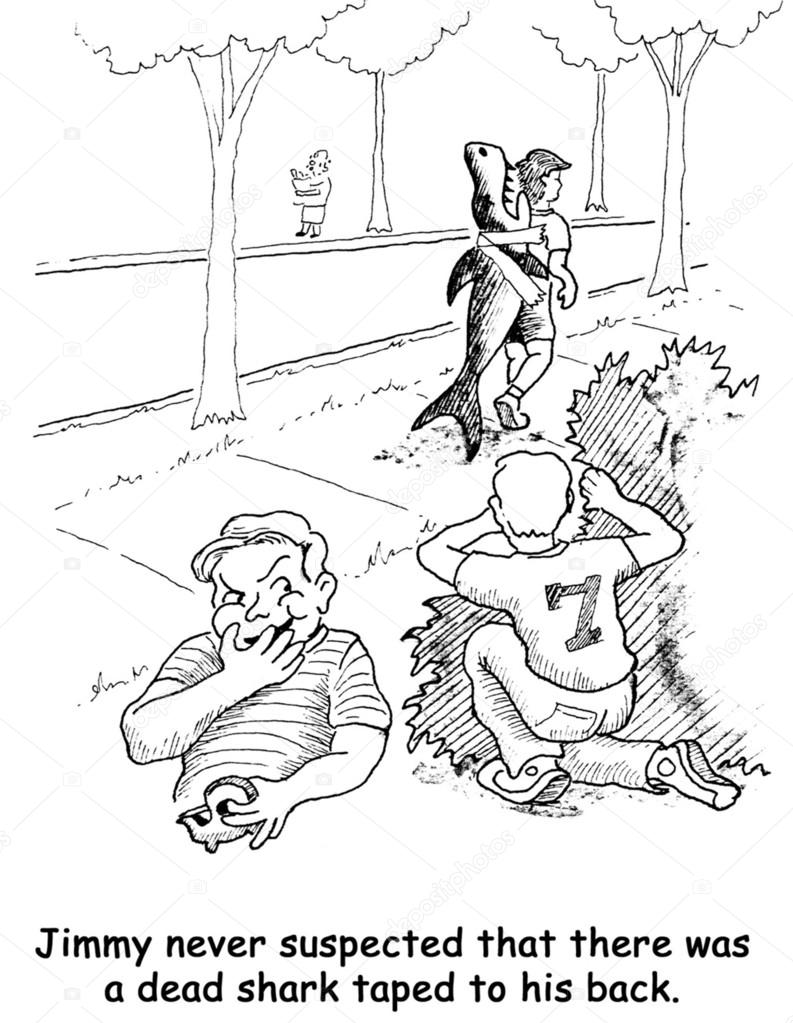 Cartoon illustration. Boy with a shark on his back Stock Photo by ...
